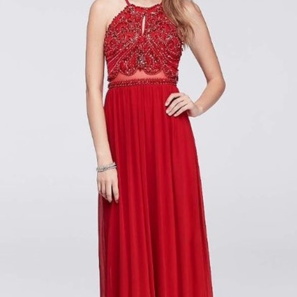 Dresses | Halter Beaded Red Gown | Poshmark
